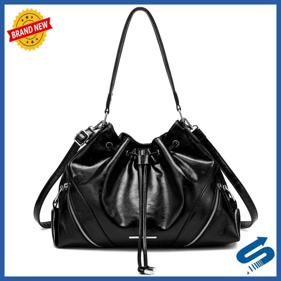 Bags | Large Hobo Bag Drawstring Tote Vegan Leather Work Travel Commute ...